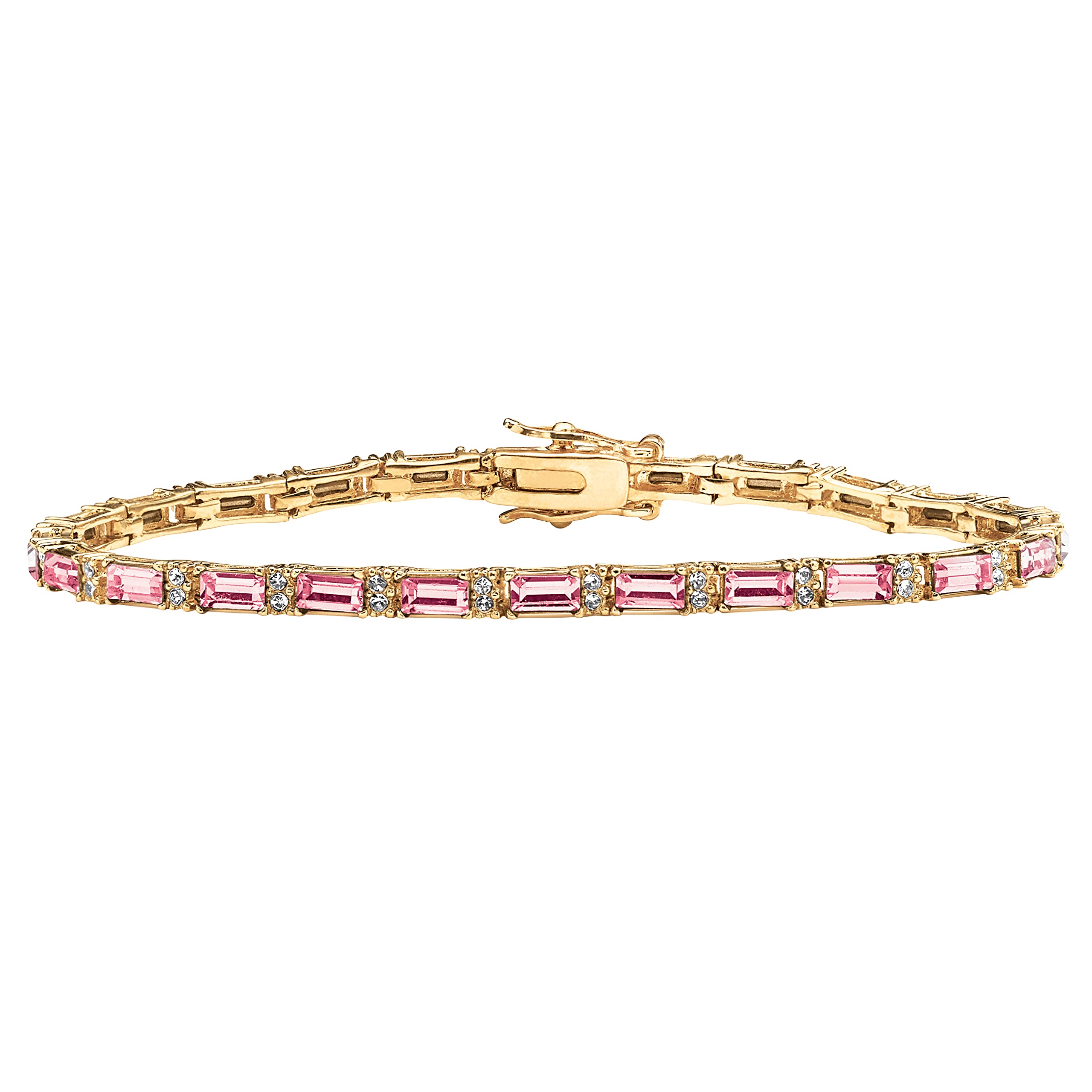 PalmBeach Yellow Gold-plated Emerald Cut Simulated Birthstone Tennis Bracelet (3mm), Box Clasp, 7.5 inches Month 6