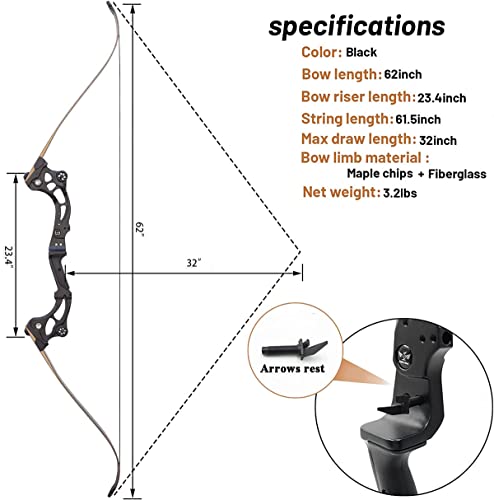 Vogbel 64" Bow and Arrow for Adults Archery Recurve Bow Takedown Survival Bow Archery Set Hunting Longbow Metal Riser Right Hand for Target Shooting Practice(45lb)