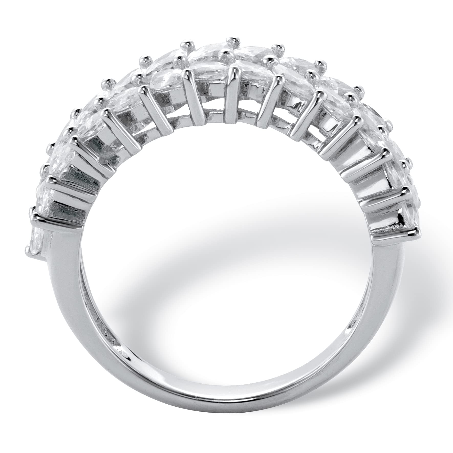 PalmBeach Jewelry Platinum-Plated or Gold-Plated Sterling Silver Marquise Cut Cubic Zirconia Double Row Leaf Anniversary Ring Size 8