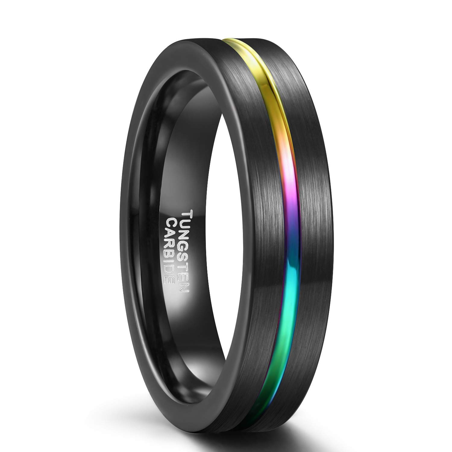 SHINYSO 5mm Tungsten Carbide Rainbow Rings Centre Groove Wedding Band for Men Women Comfort Fit Size 5