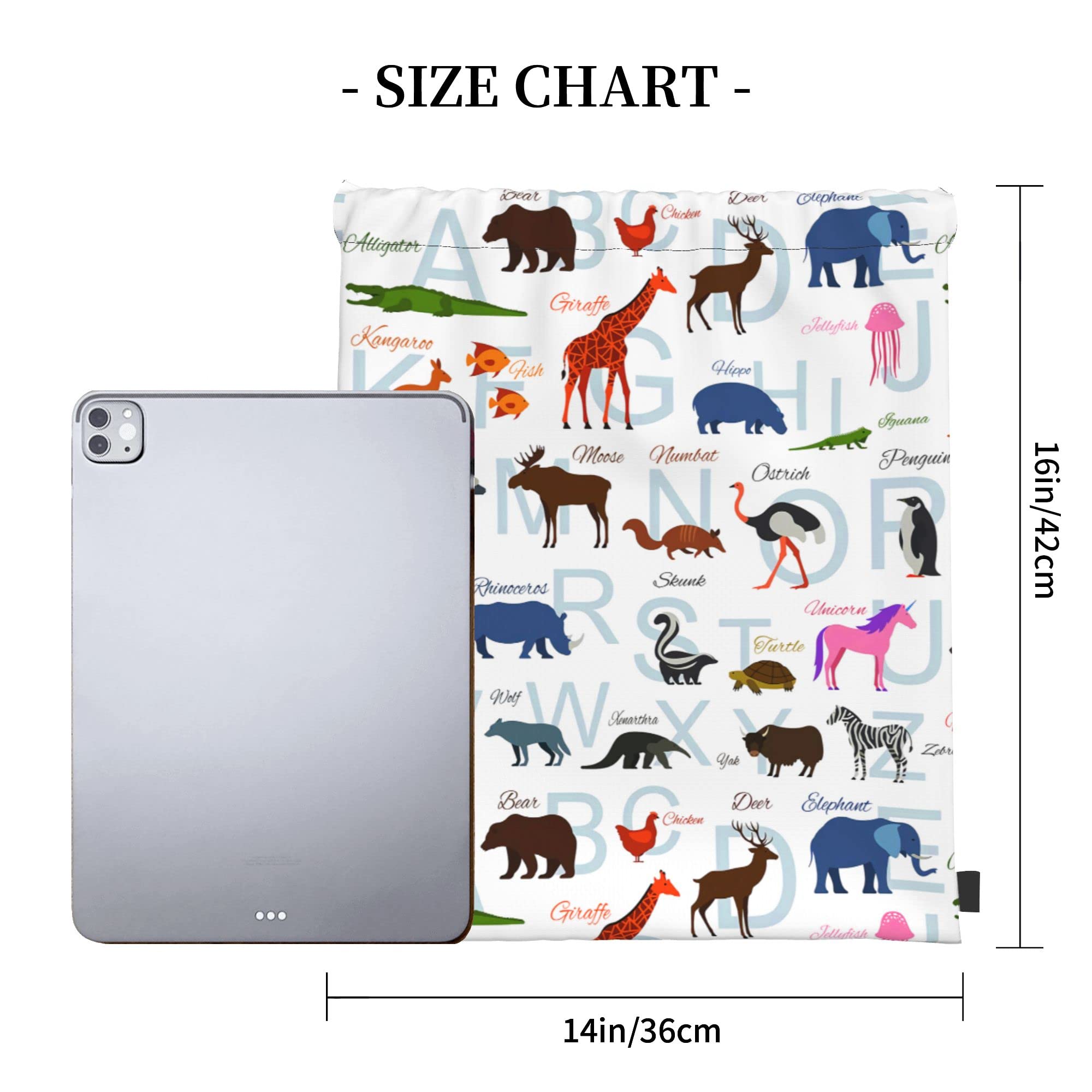 UTtitr Drawstring Backpack Alphabet Cute Zoo Animals Gym Sackpack Folding Dance Yoga Sack String Bag Waterproof Sport Daypack For Men Women Travel Beach Camping Cycling