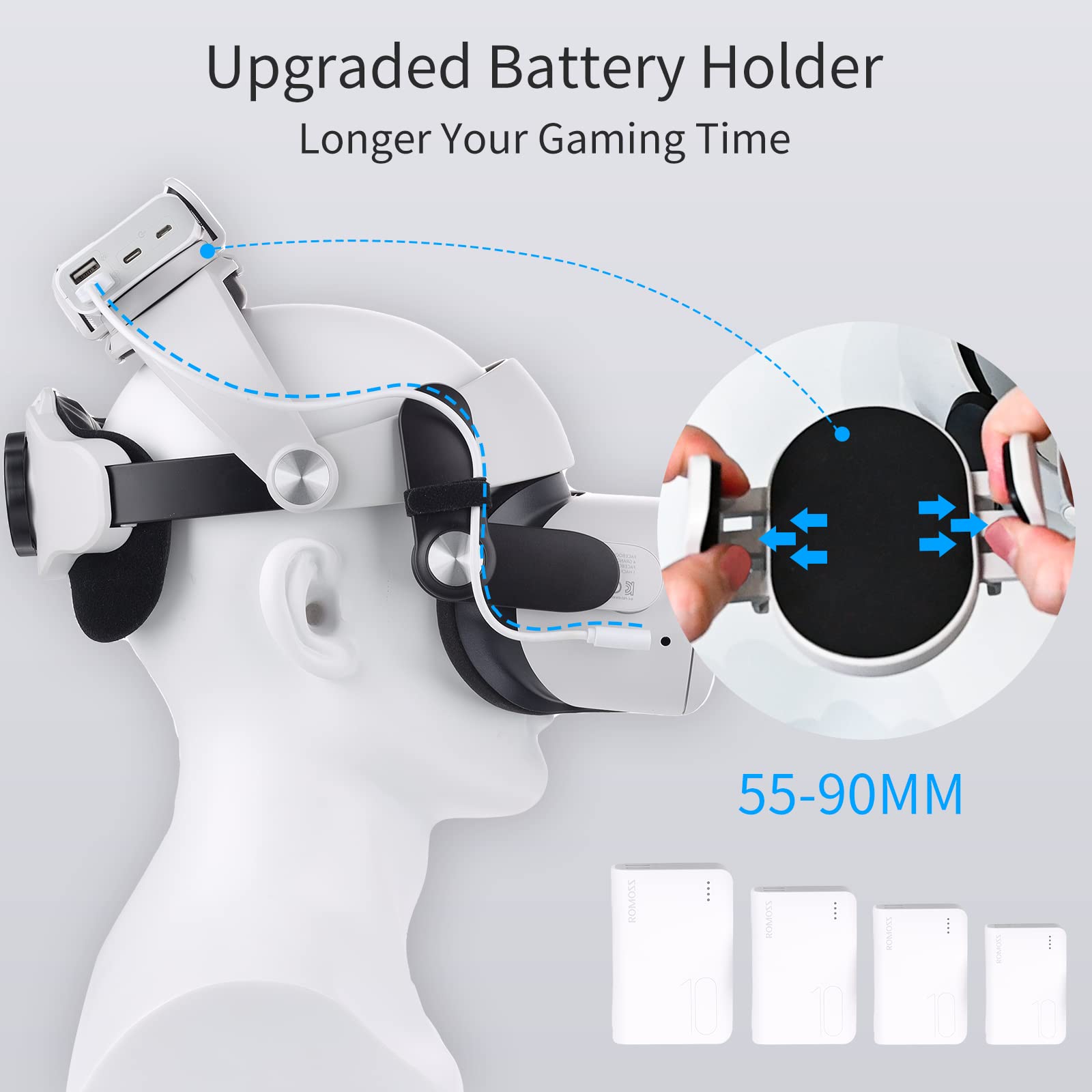 Tanedar Head Strap for Oculus/Meta Quest 2 Accessories, Elite Strap with Battery Holder, Unique Helmet Design with 3 Soft Cushion, All-Day Comfort in VR, Adjustable Head Strap for Children/Adults