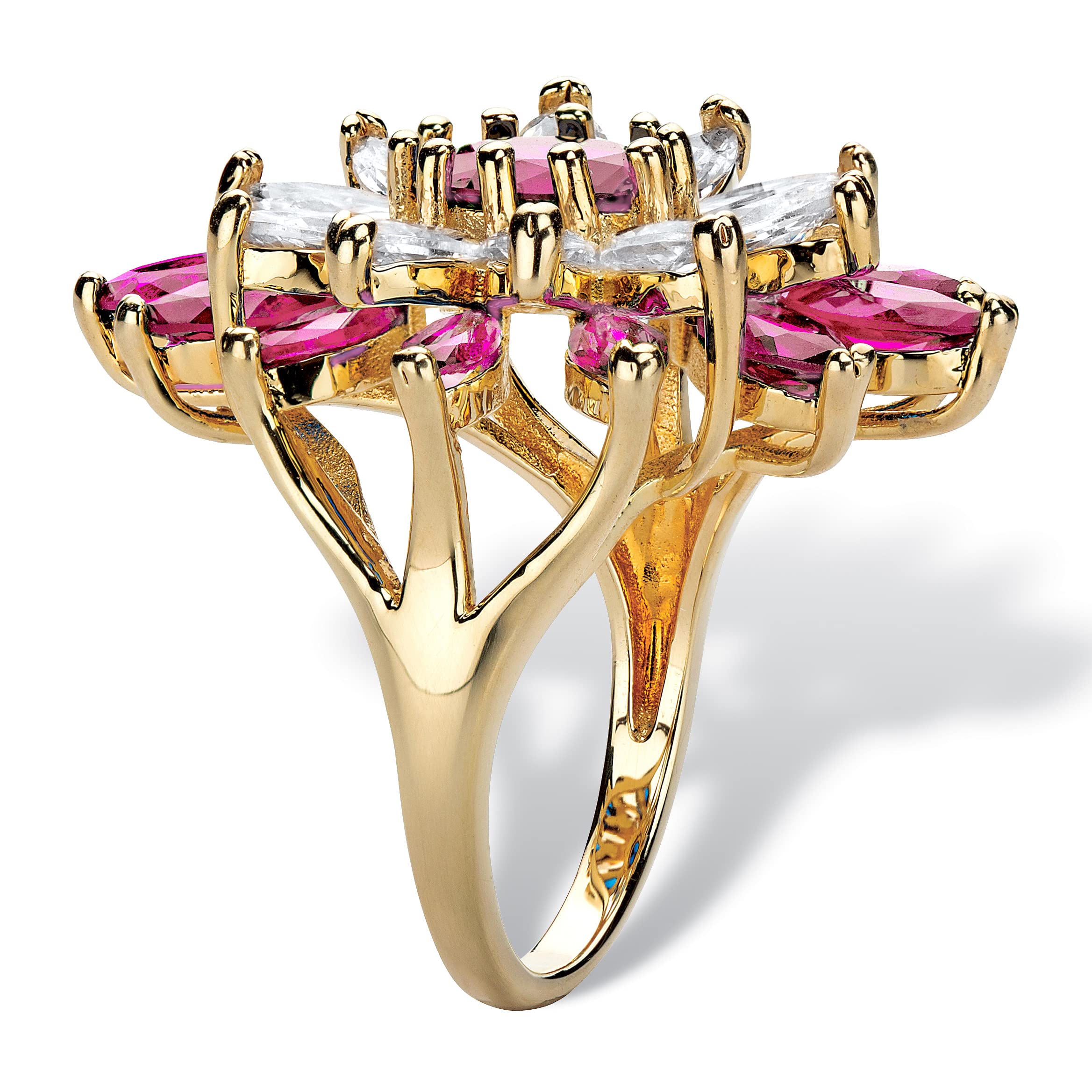 PalmBeach Jewelry Yellow Gold-Plated Oval Cut Created Red Ruby Red Floral Ring Sizes 6-10 Size 8