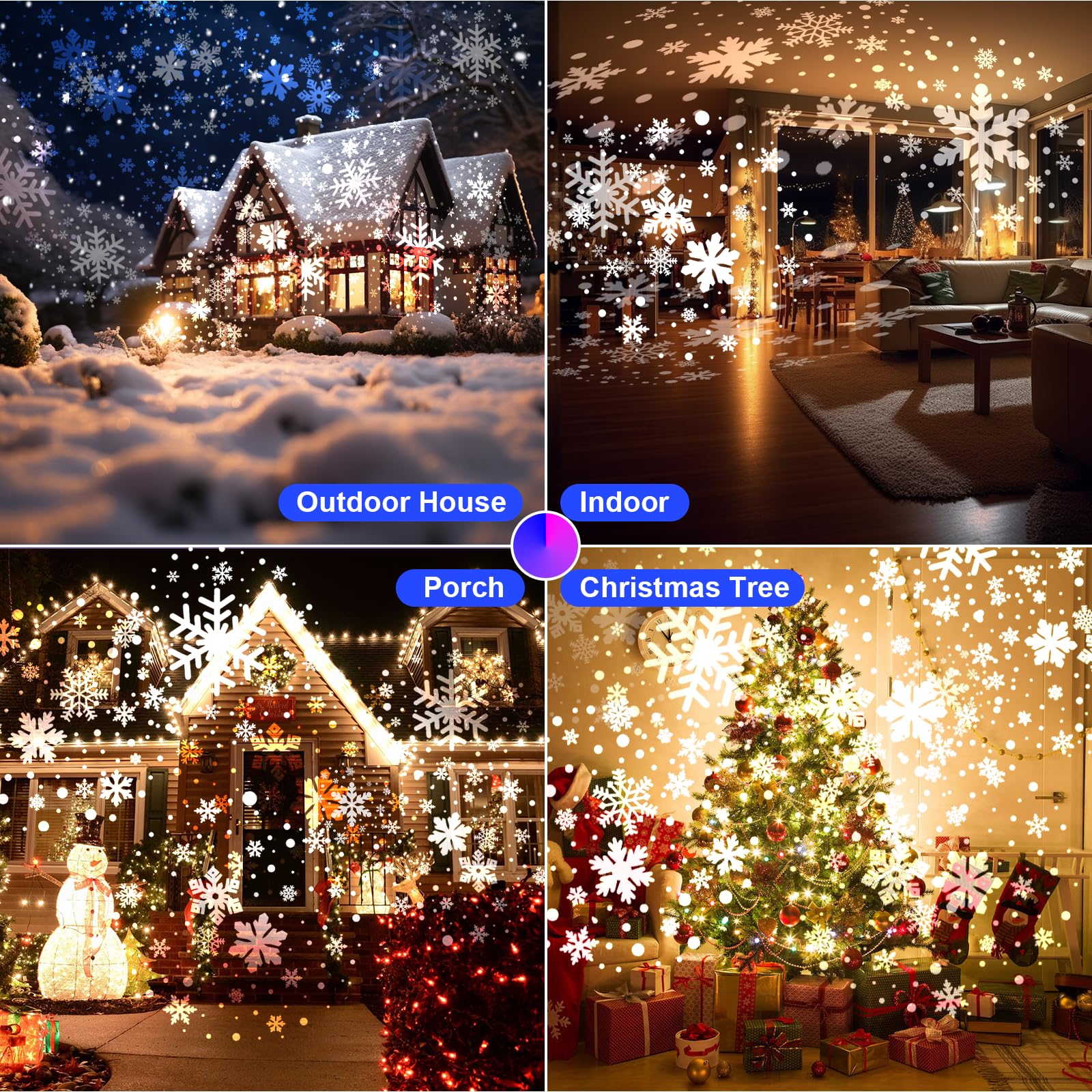 Outdoor Snowflake Projection Lights, IP65 Waterproof Christmas Snow Projector, Rotating Snowfall Projection Lamp for Halloween, Xmas, New Year, Parties, Weddings, and Patios
