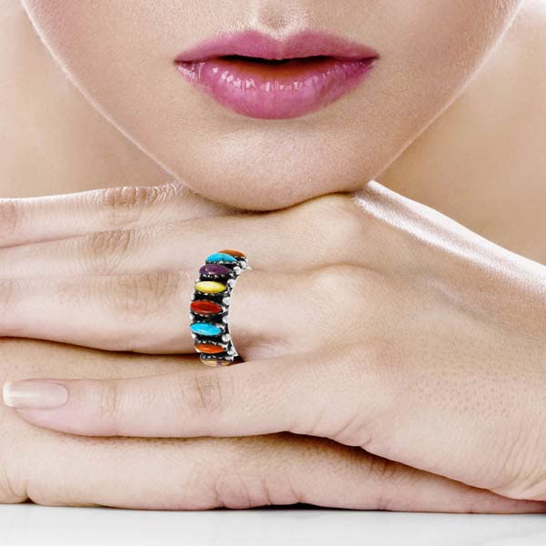 Turquoise Network Coral Ring Sterling Silver 925 Genuine Gemstones Size 6 to 11 (Coral) (8)