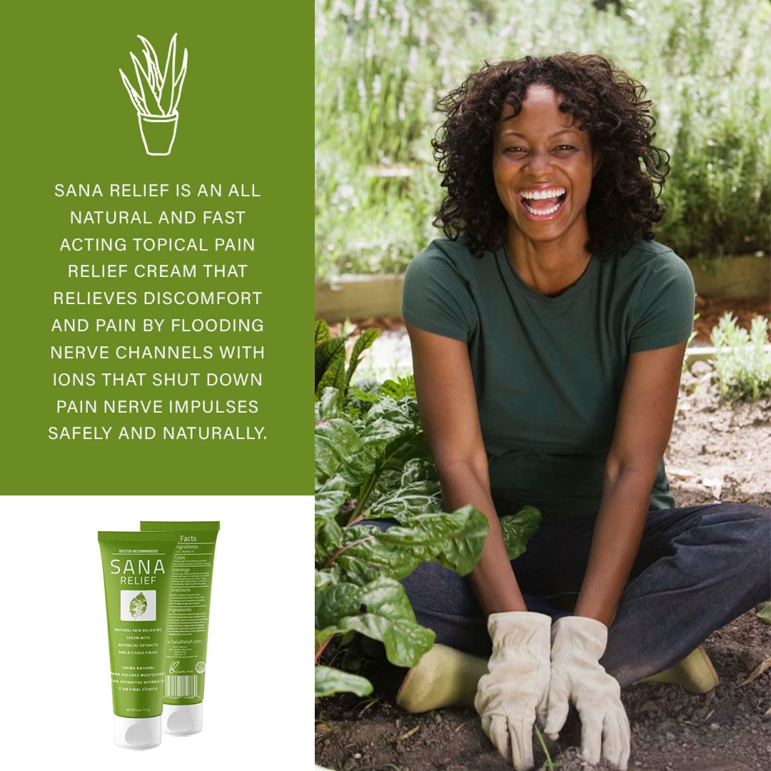 SANA RELIEF - All Natural & Fast Acting Topical Pain Relief Cream for Back, Neck, Knees, Hips, Shoulders, Elbows, Joints and Muscles, 4oz