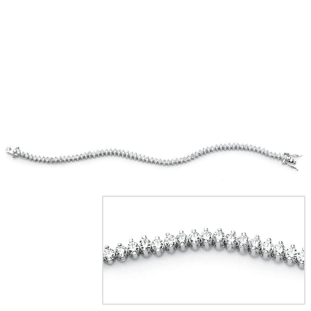 PalmBeach Platinum Plated Round Cubic Zirconia Tennis Bracelet (3mm), Box Clasp, 7.5 inches