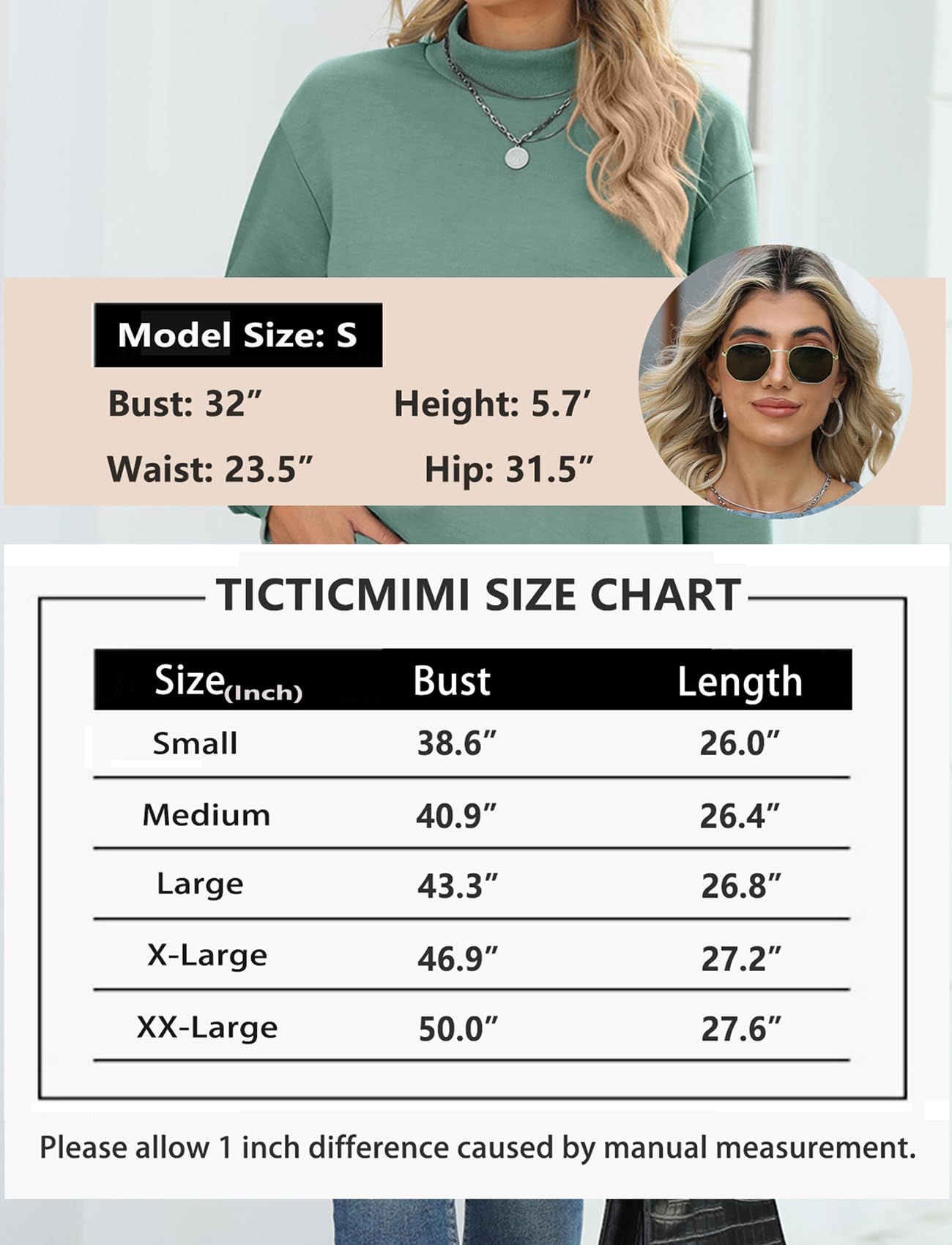 TICTICMIMI Women's Casual Long Sleeve Sweatshirt Tops Mock Turtleneck Lightweight Tunic Fall Pullover with Pocket