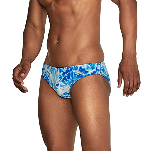 Speedo Men's Standard Swimsuit Brief Creora Highclo Printed, Tides White/Blue, 36