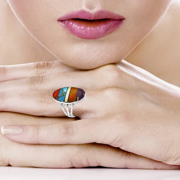 Turquoise Ring Sterling Silver 925 Genuine Gemstones Size 6 to 11 (Choose Color) (11)