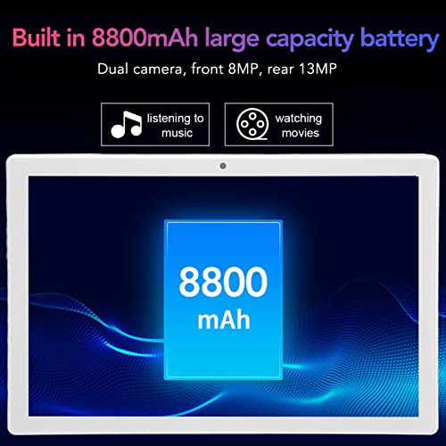 UPQRSG 10 Inch Tablet, 8 Core Processor 8GB add 256GB, 2.4G 5G Dual Band WiFi for 11 8MP 13MP 1920X1200 IPS HD Touch Screen with 8800Mah Silver Tablet 100‑240V(US)