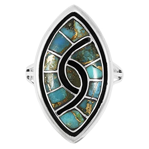 Turquoise Ring Sterling Silver 925 Genuine Gemstones Size 6 to 11 (Matrix Turquoise) (11)