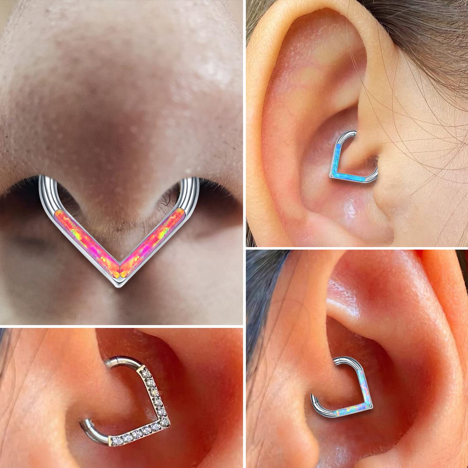 VOJO G23 Titanium Teardrop Septum Ring Daith Piercing Earrings Jewelry Tragus Helix Nose Rings for Women (10mm,CZ Silver)