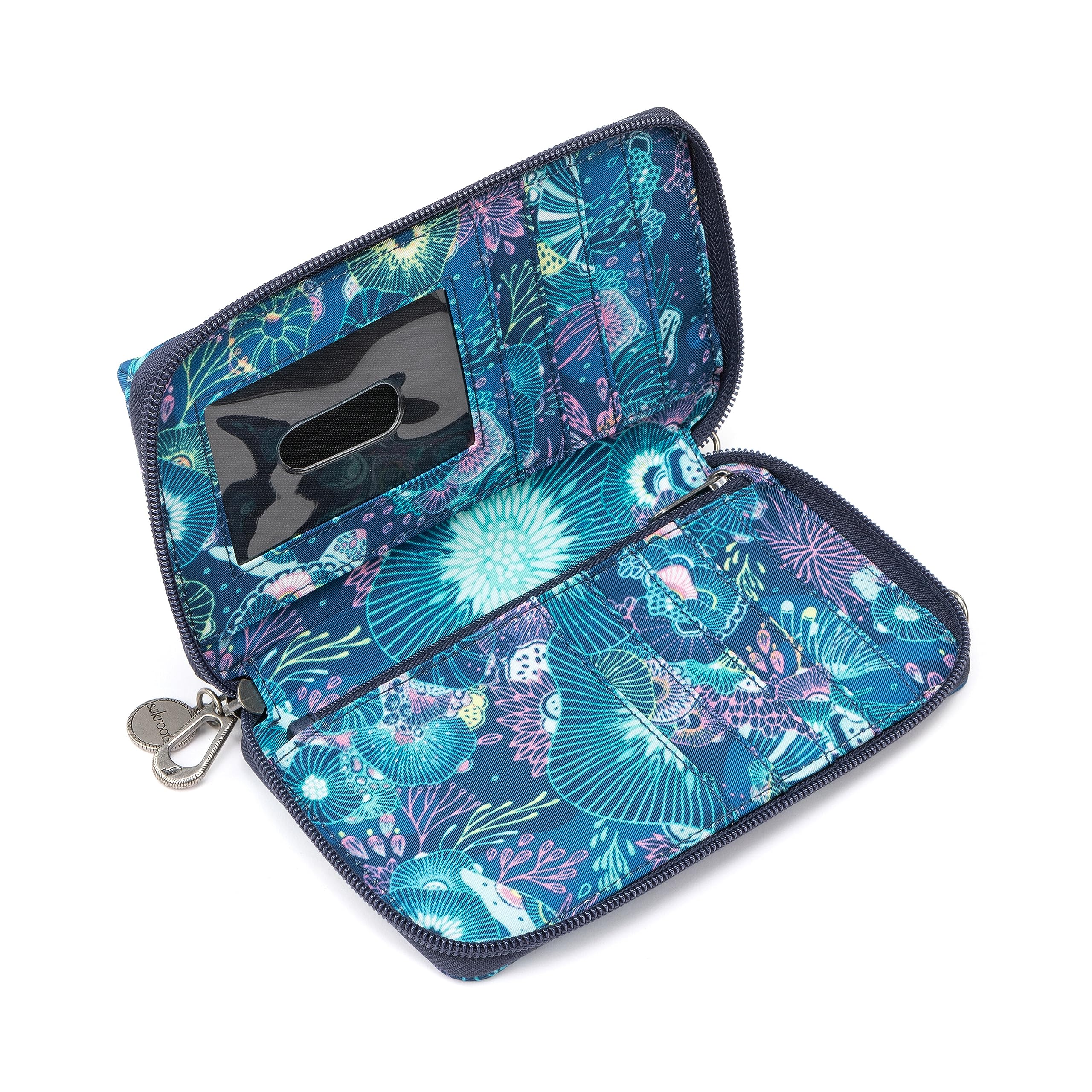 Sakroots Salinas Smartphone Crossbody in Eco-Twill, Removable Adjustable Crossbody Strap, Royal Blue Seascape