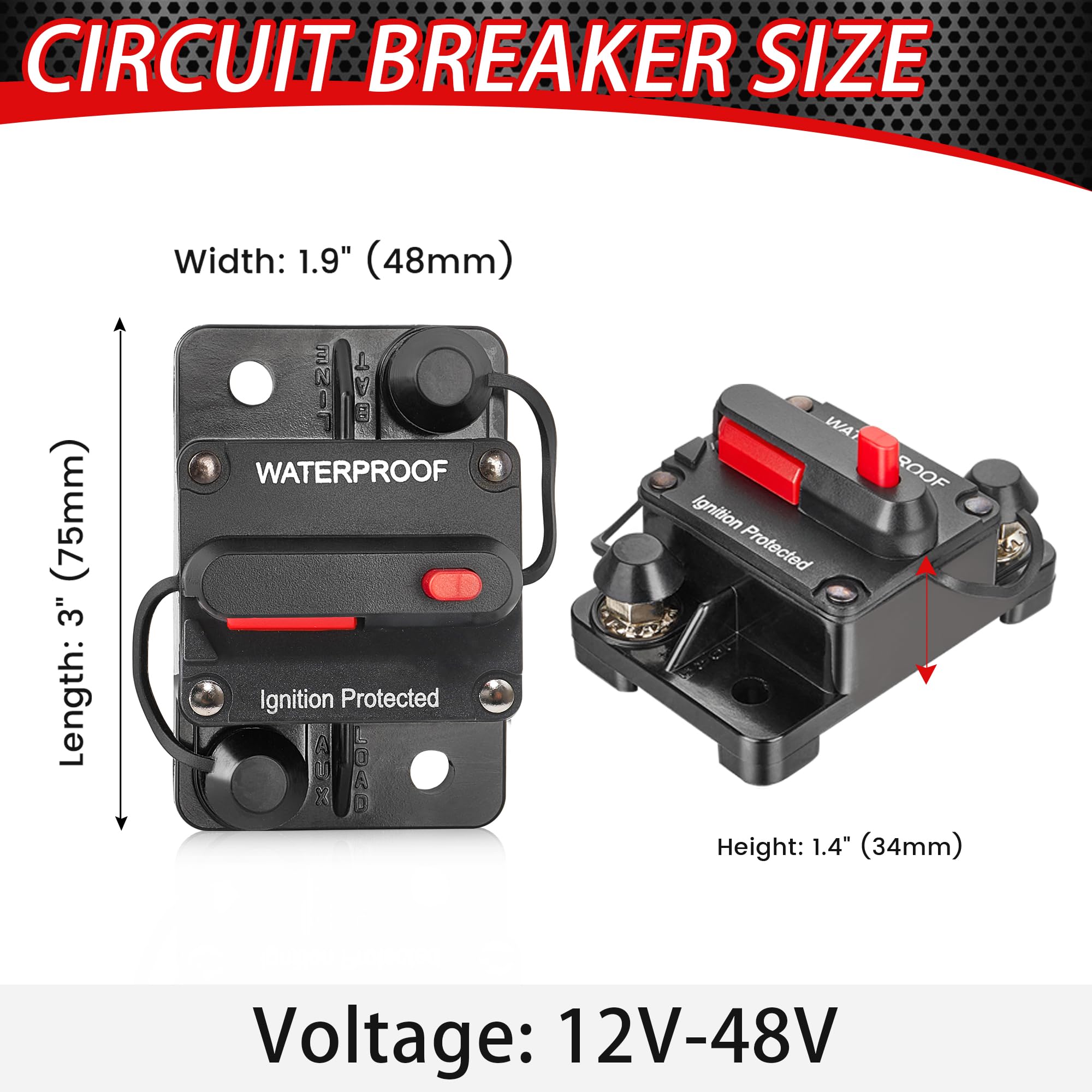 RED WOLF 80A Amp Circuit Breaker Fuse W/6 Gauge Battery Ring Terminal Connector for Trolling Motor Marine Boat ATV Yacht Car Stereo Audio Battery Solar System with Manual Reset Switcher Waterproof