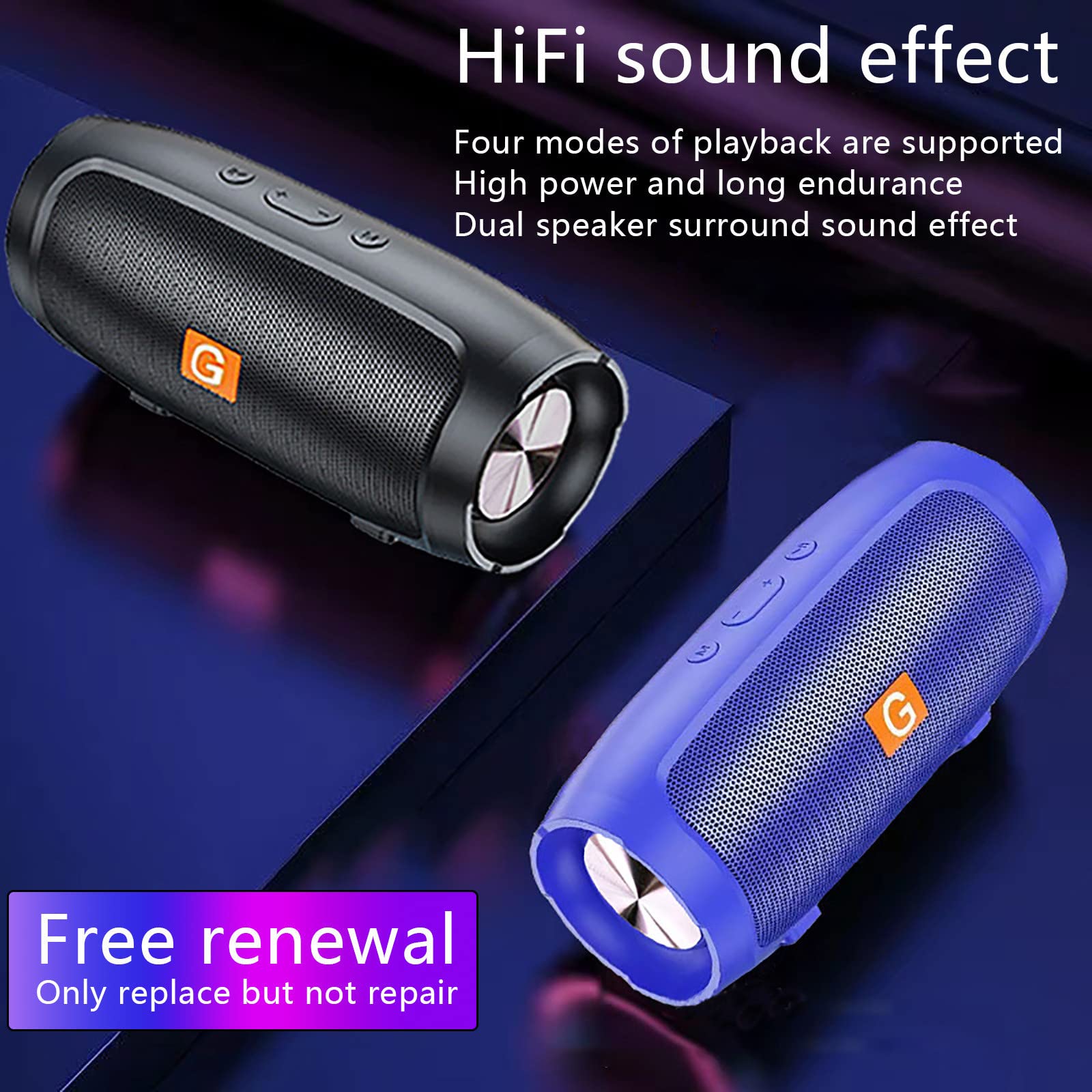 SAINGACE Wireless Handheld Bluetooth Speaker, 360 ° Balanced Surround Dual Speaker, Outdoor Portable Plug-in Subwoofer Dual Speaker Durable Smart Speaker, Mini Sound System, Home Radio (Black)