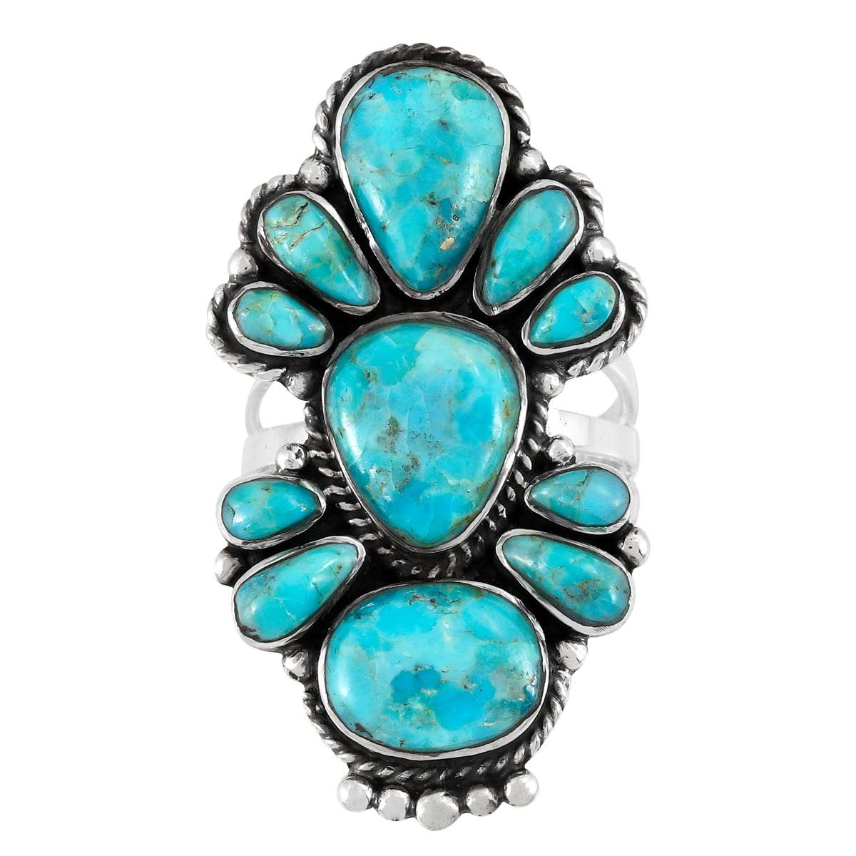 Turquoise Ring Sterling Silver 925 Genuine Gemstones Size 6 to 11 (Turquoise) (11)