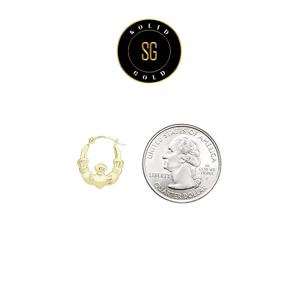 SOLIDGOLD- 10K Yellow Gold Claddagh Creole Click Top Hoop Earrings