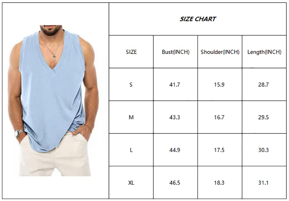 utcoco Men's Cotton Linen Tank Tops Solid Color V-Neck Cut Off Tee Summer Beach Sleeveless Shirts for Men (XL, Black)
