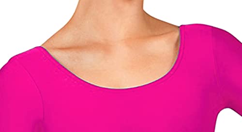 Re Tech UK Kids Childrens Girls Leotard Long Sleeve Dance Ballet Gymnastics Basic Stretch (Hot Pink, 7-8)