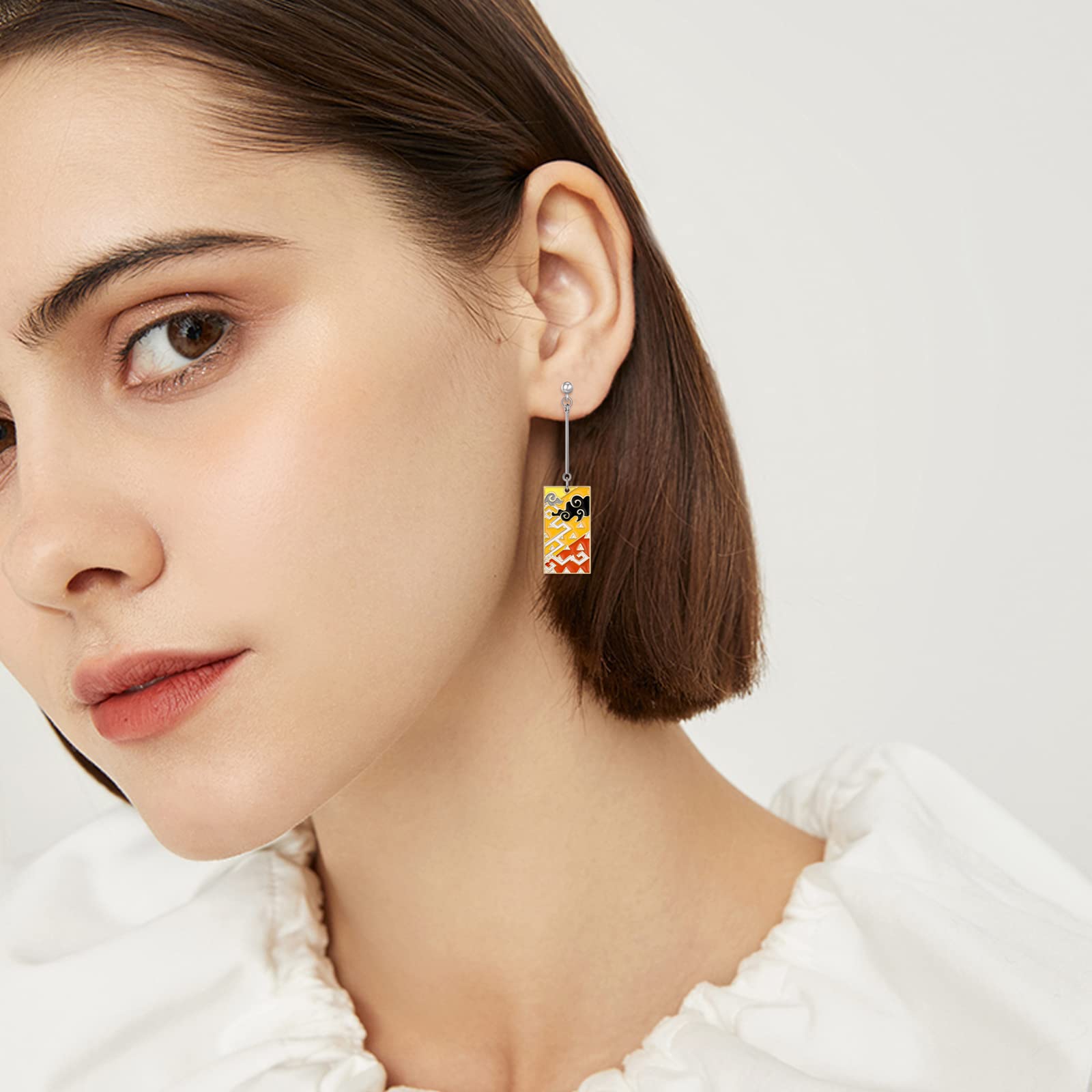TIGER RIDER Anime Earrings Sterling Silver Dangle Drop Cosplay Earring Hypoallergenic Jewelry (White)