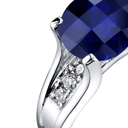 PEORA 14K White Gold 2.50 Carats Created Blue Sapphire and Genuine Diamond 7-Stone Cathedral Ring for Women, AAA Grade Round Shape 8mm