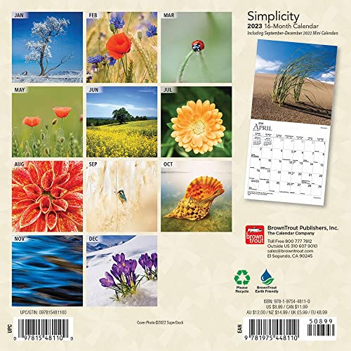 Simplicity | 2023 7 x 14 Inch Monthly Mini Wall Calendar | BrownTrout | Colorful Photography Inspiration Quotes