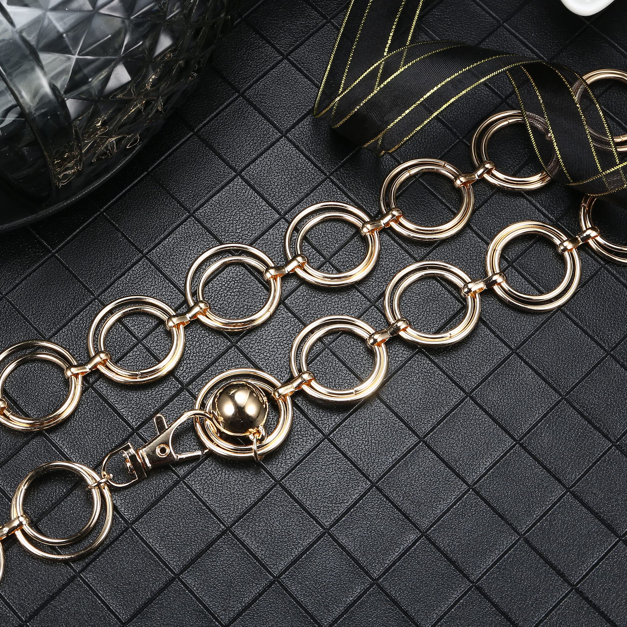 THUNARAZ 3PCS Metal Waist Chain, Gold Chain Belts for Women, Multi-layer Metal Belt for Dress 90cm 110cm