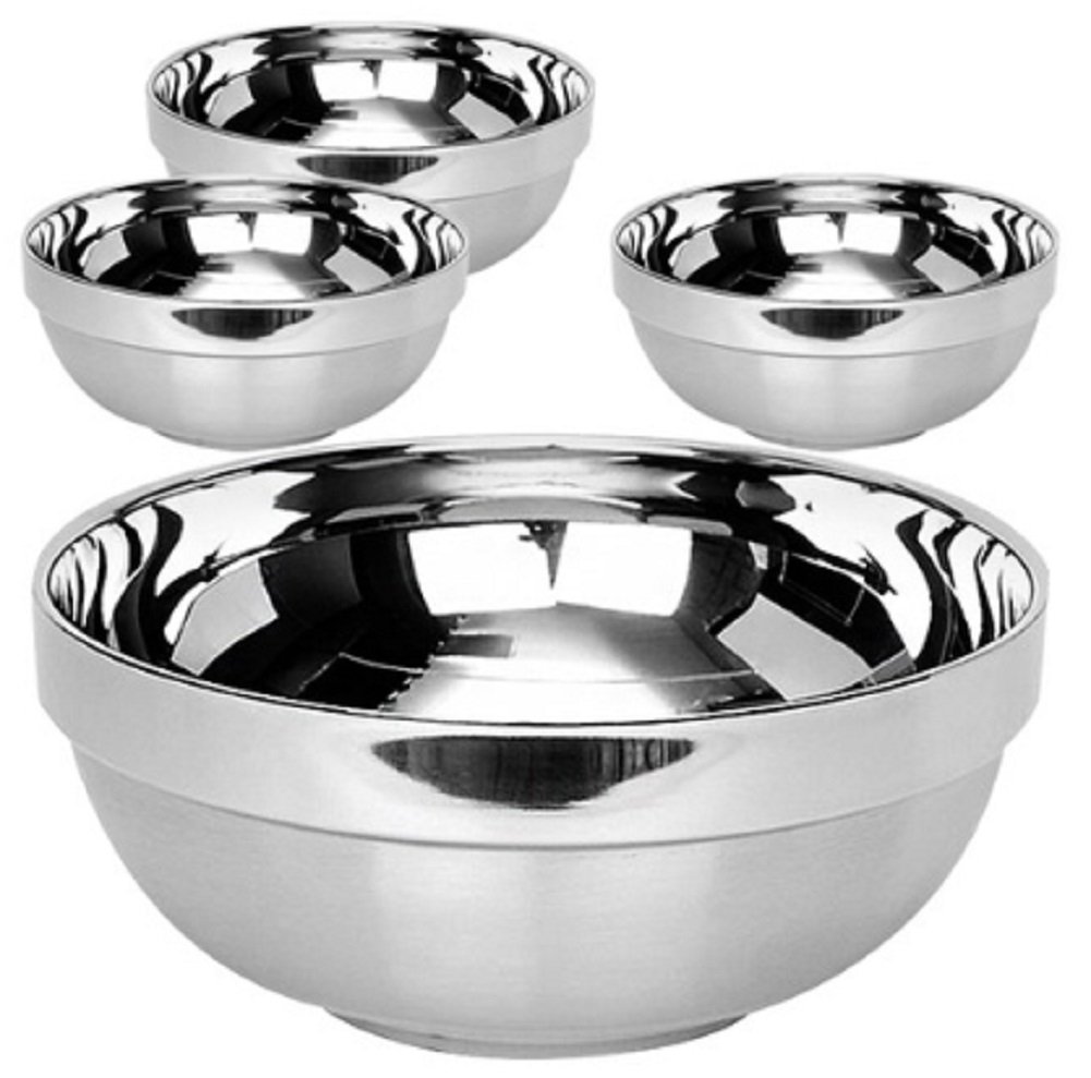 Vacuum Insulated Double Skin Stainless Steel Korean Traditional Naengmyeon Bibimbap Bowl 4 pcs 7.8"