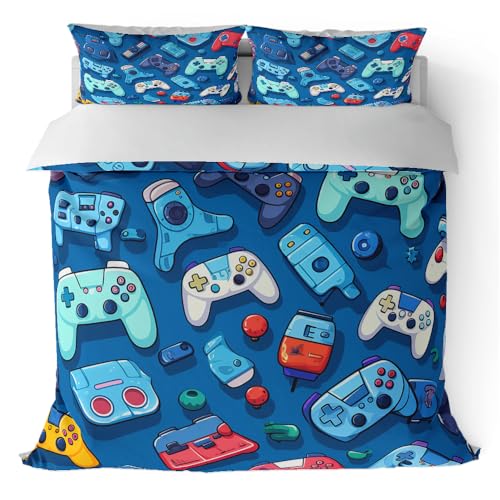 Placitiume Kids Gamer Duvet Cover Set Video Game Controller Comforter Cover Set - Youth Gaming Console Comforter Cover with 2 Pillowcases - Ideal for Gamer Room Decor Bedroom Bed Decor, No Comforter