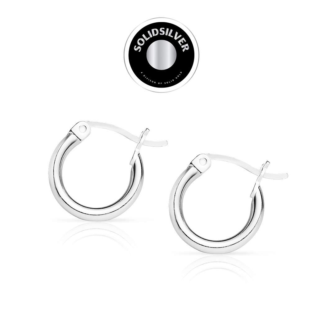 SOLIDSILVER- Sterling Silver Lightweight High Polished Click Top Hoop Earrings | 12mm