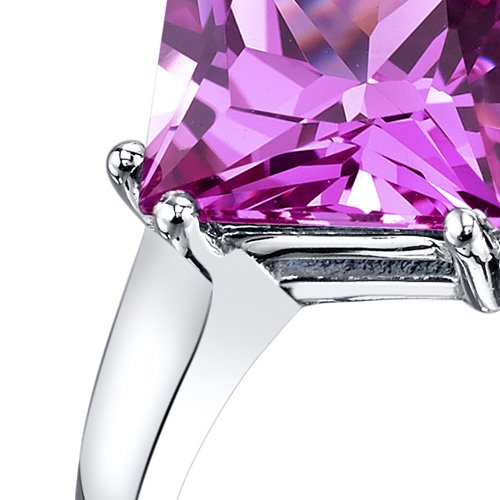 PEORA 14K White Gold 3.25 Carats Created Pink Sapphire Solitaire Ring, AAA Grade Princess Cut