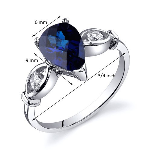 PEORA 3 Stone 1.75 carats Created Blue Sapphire Ring in Sterling Silver Size 7