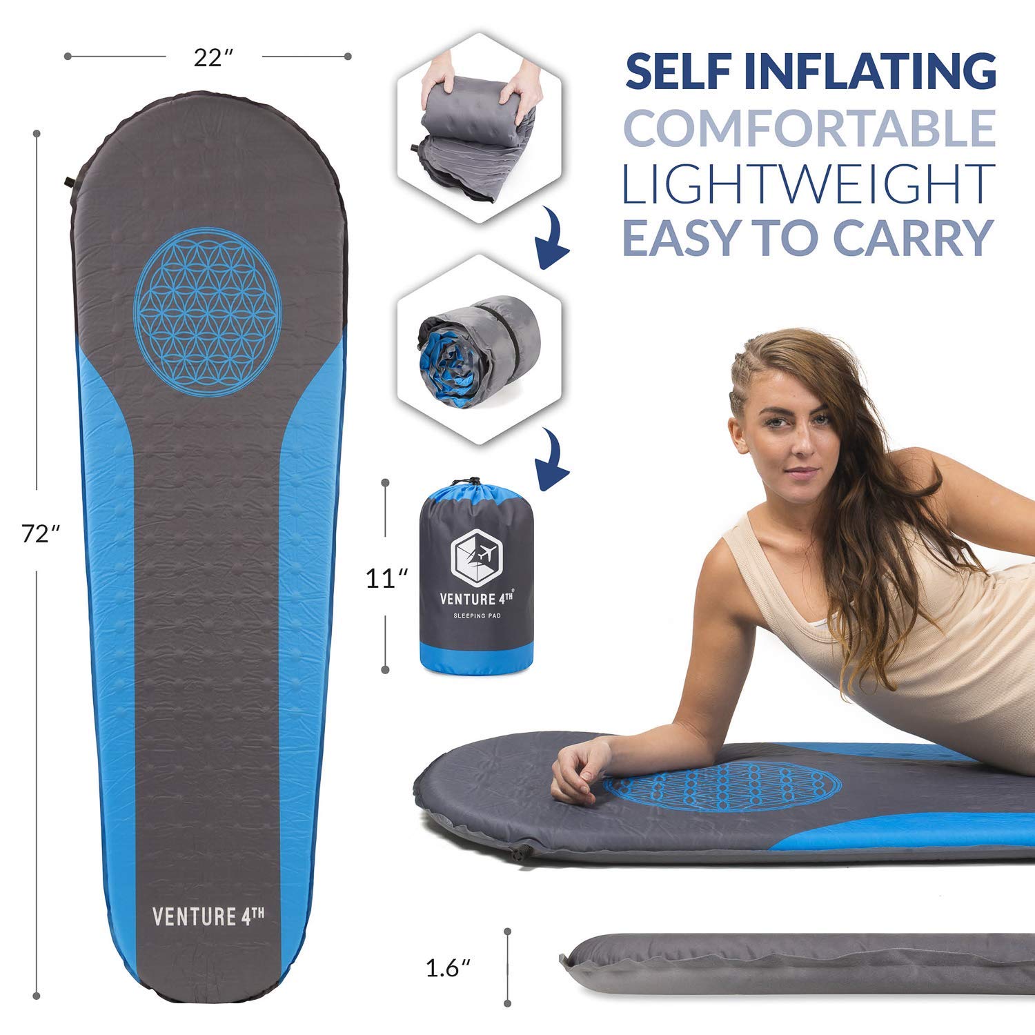 VENTURE 4TH Backpacking Warm Sleeping Bag with Self Inflating Sleeping Pad for Adults & Kids β Ideal for Hiking, Camping & Outdoor Adventures
