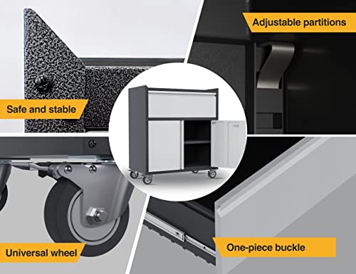 Reemoon Metal Garage Storage Cabinet with Wheels, Rolling Tool Chests & Cabinets with 3 Drawers, Black & Gray