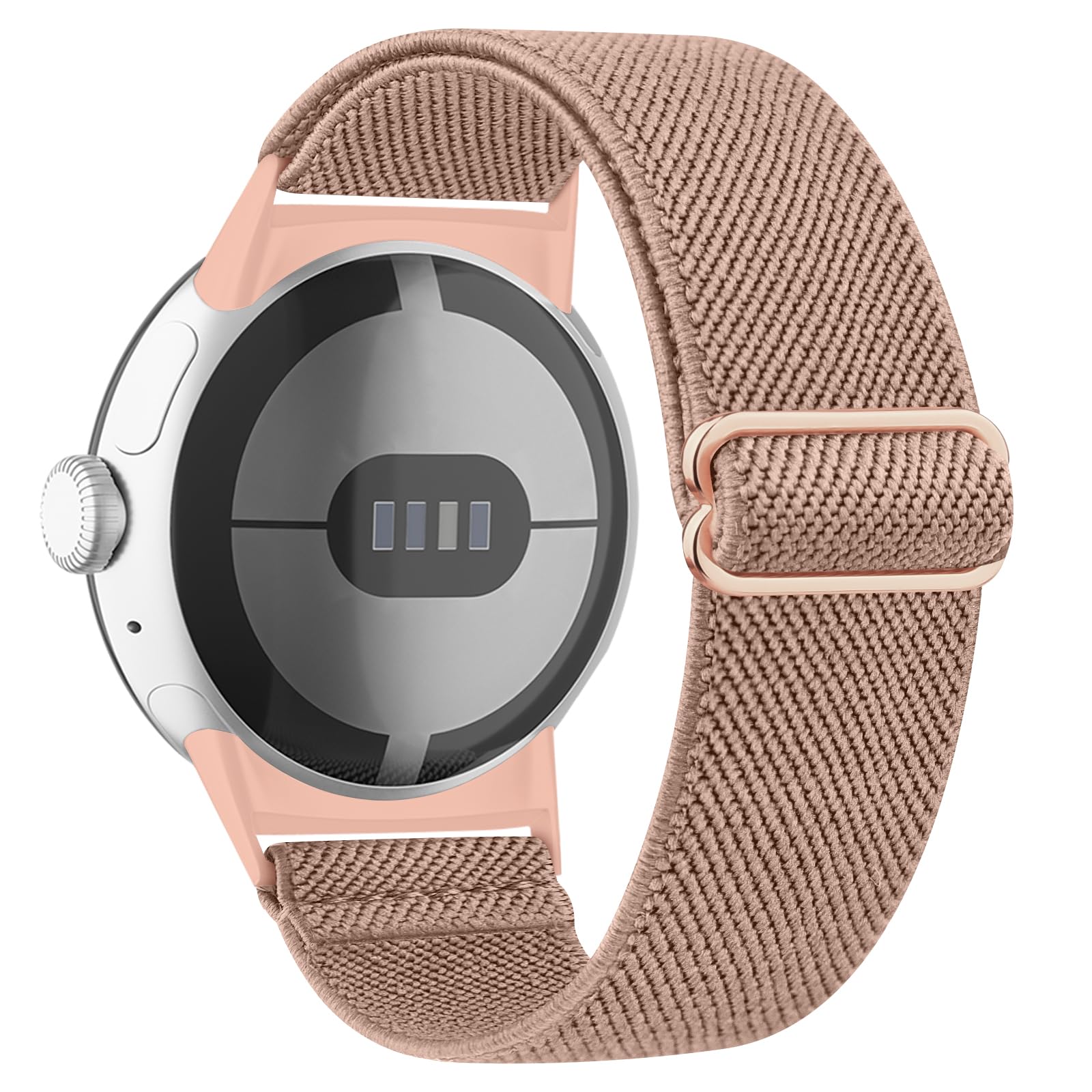 Oumida Stretchy Nylon Solo Loop Band Compatible with Google Pixel Watch Band for Women Men, Adjustable Soft Elastic Braided Straps Sport Replacement Wristbands for Google Pixel Watch Bands (Milk Tea)