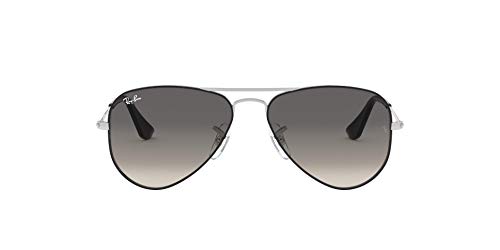 Ray-Ban Junior Kids' Rj9506S Metal Aviator Sunglasses, Black on Silver/Light Grey Gradient Dark Grey, 50 mm
