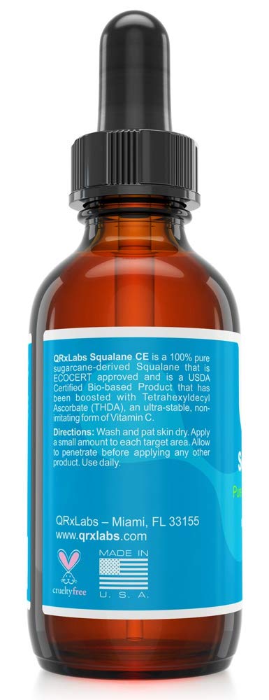 Pure Plant-Based Squalane Oil Boosted with Most Advanced & Stable Vitamin C - Organic ECOCERT / USDA Certified Squalane Derived from Sugarcane - Best Moisturizer For Face, Body & Skin - 1 oz / 30 ml