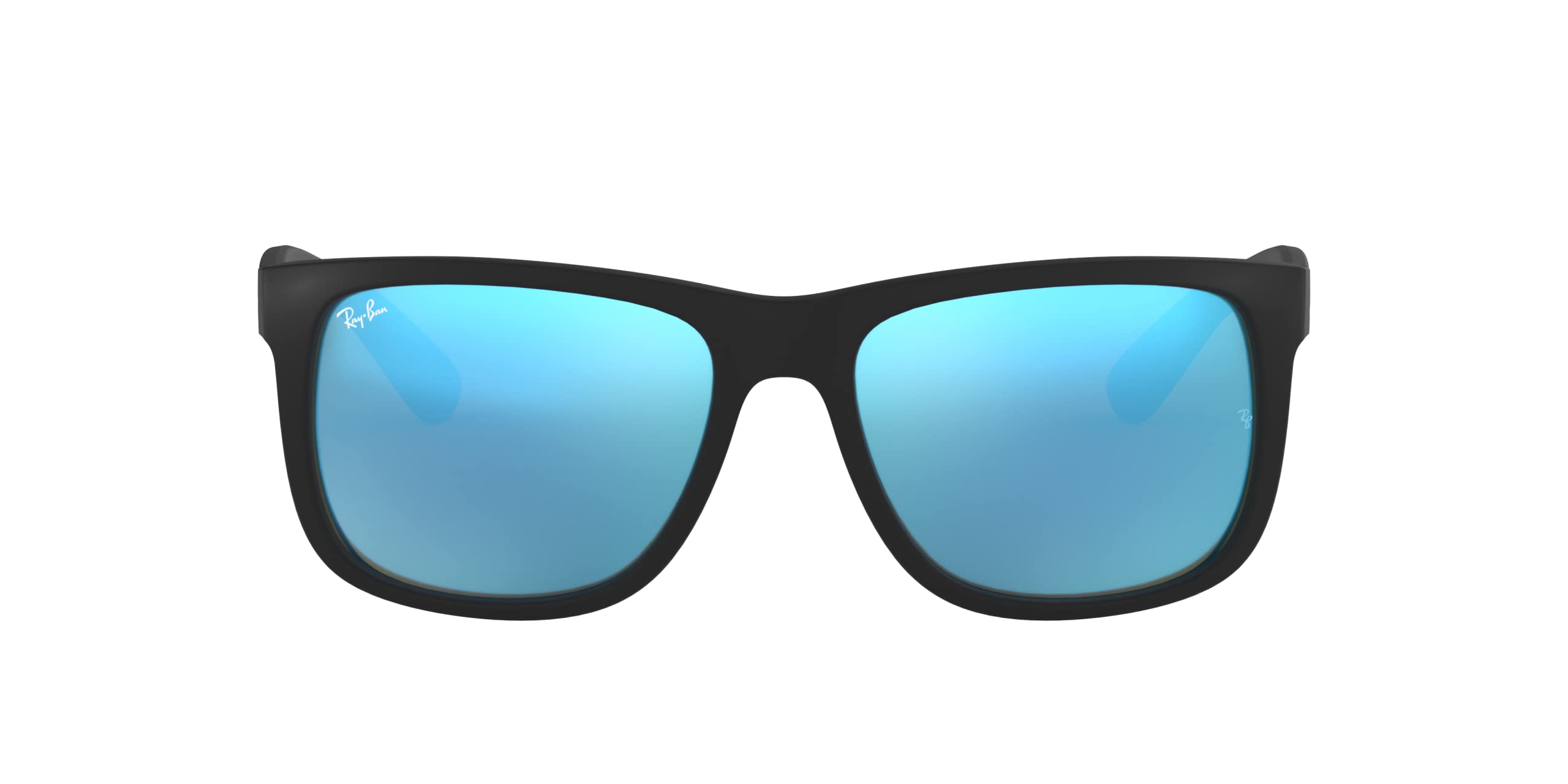 Ray-Ban Justin Non-Polarized Sunglasses, BLACK RUBBER Frame GREEN MIRROR BLUE Lenses, 55mm