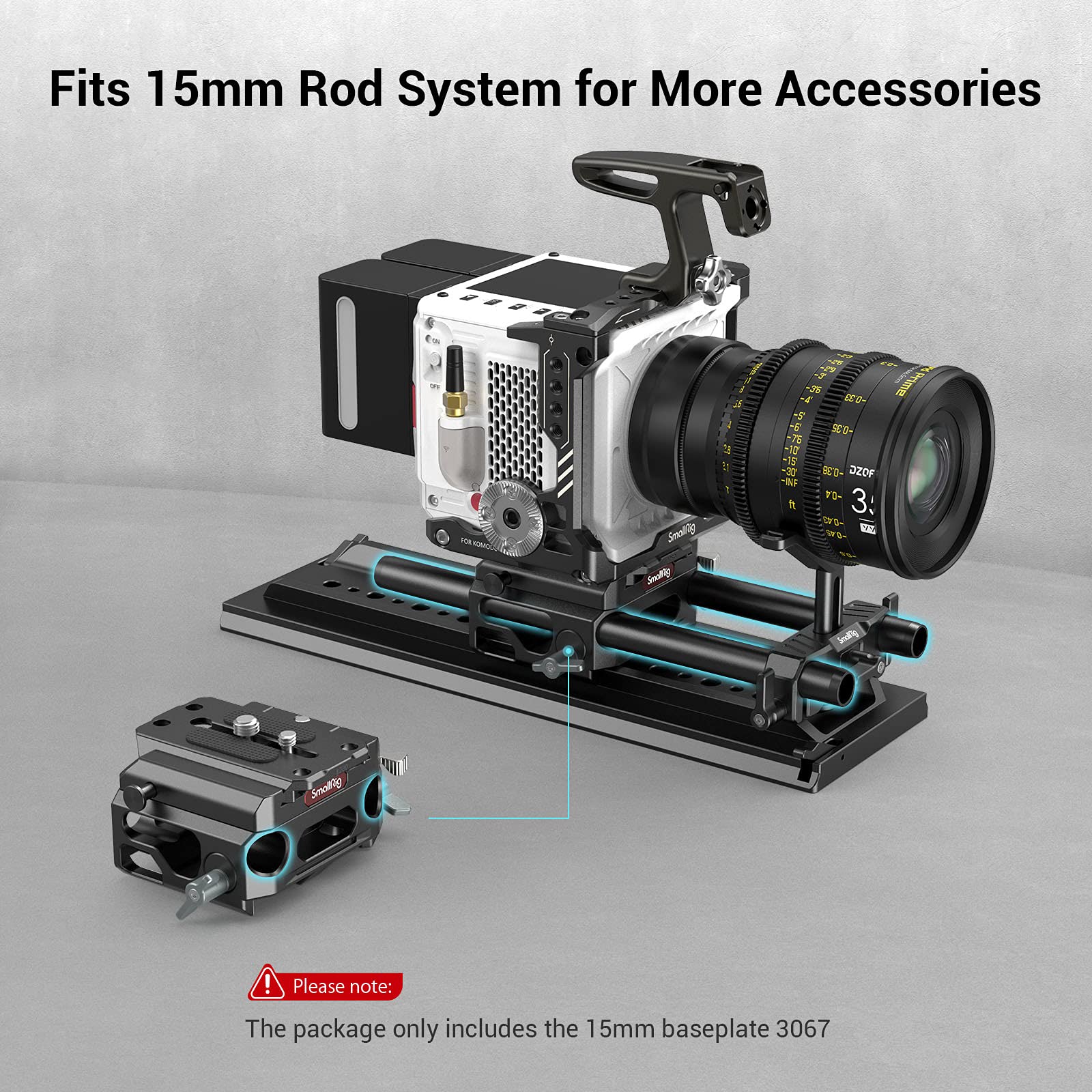 SmallRig Lightweight Base Plate Riser System with Dual 15mm Rod Clamp, Base Plate Magnesium Alloy Version, w/Plate for Manfrotto Style, 40% Lighter - 3067