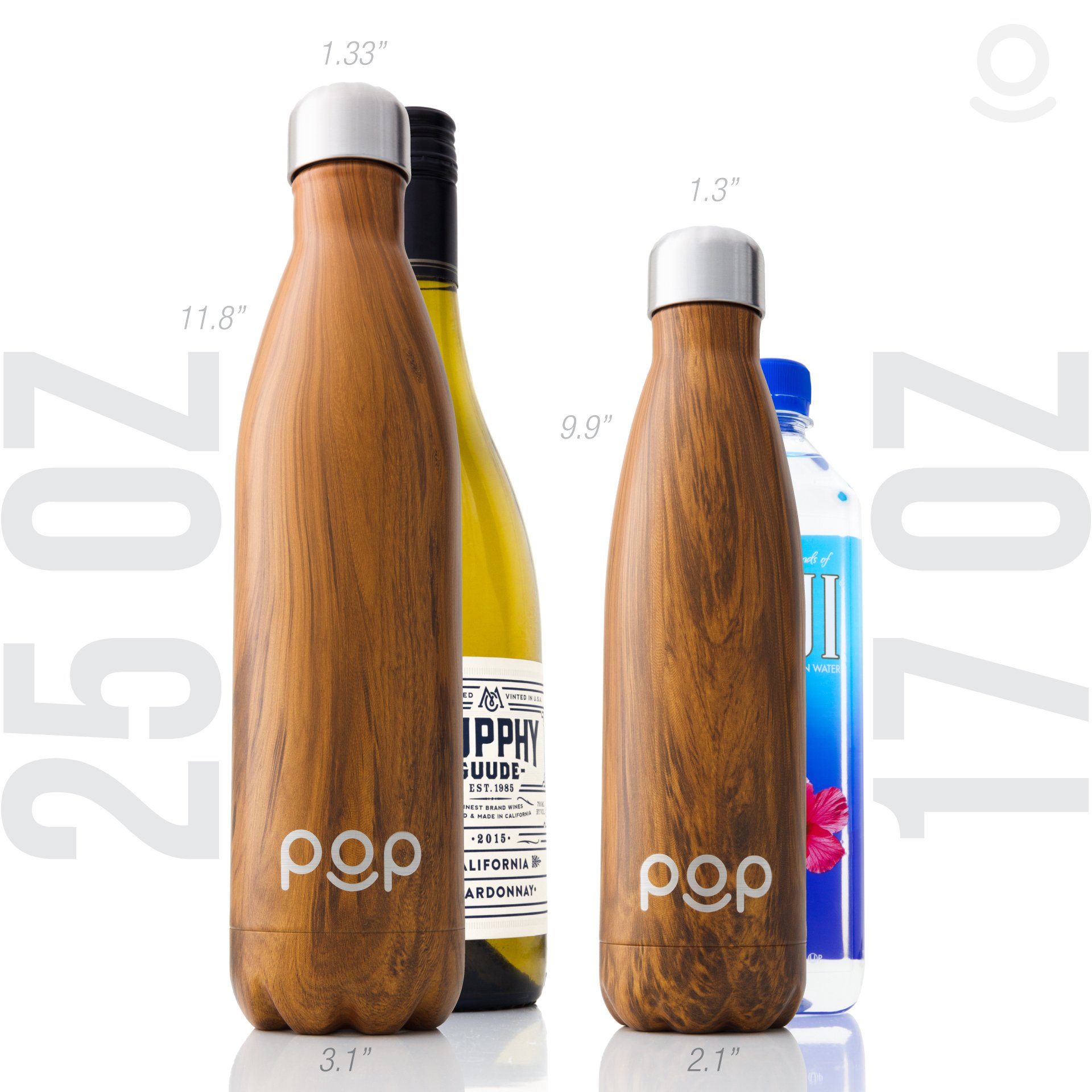 POP Design Stainless Steel Vacuum Insulated Water Bottle, Keeps Cold 24hrs or Hot for 12hrs, Sweat & Leak-Proof, BPA Free, 17 Ounce, Onyx