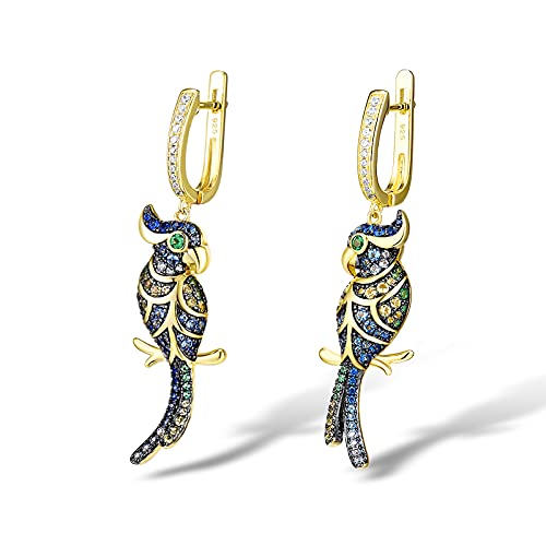Santuzza Colourful Parrot Gemstone Dangle Earrings 925 Sterling Silver Spinel Drop Earrings for Women