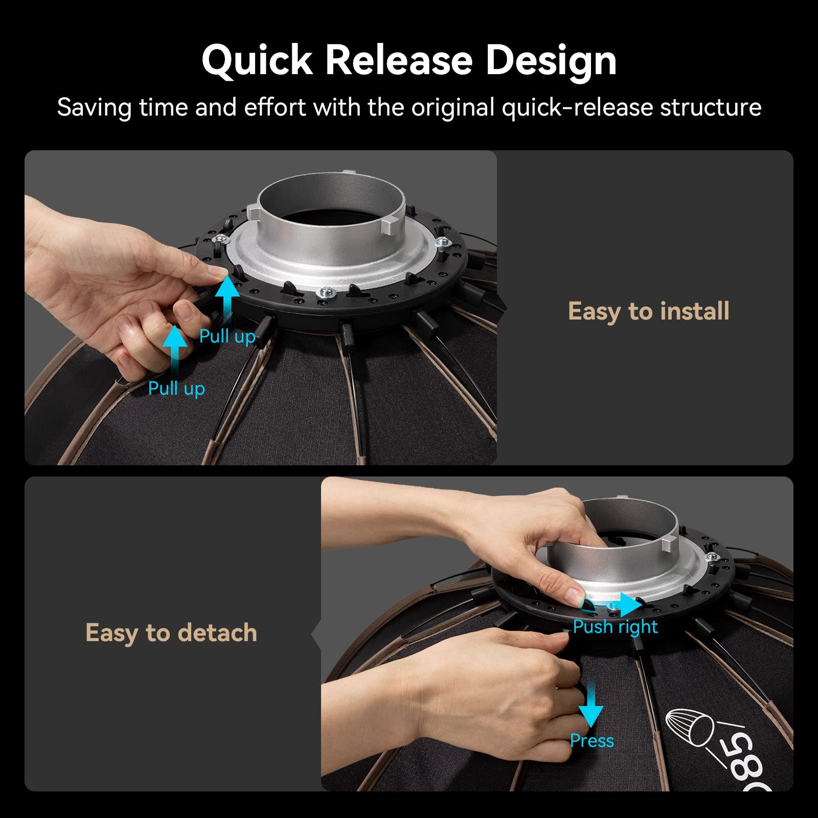 SMALLRIG Parabolic Softbox LA-D85 85cm Quick Release, Compatible with SmallRig RC 120D/RC 120B/RC 220D/RC220B and Other Bowens Mount Light - 4158