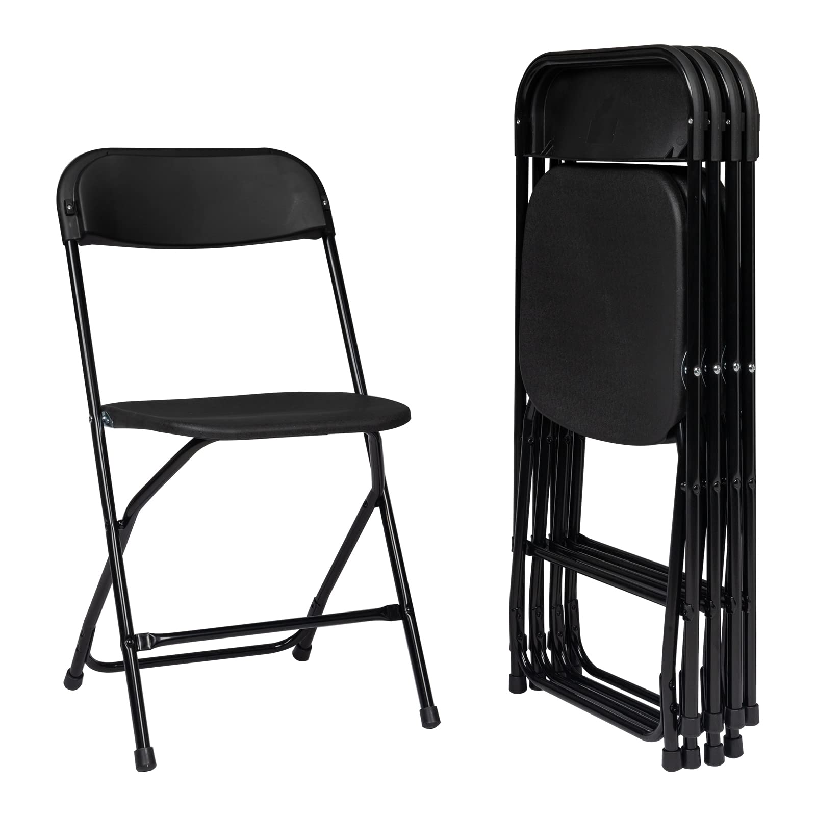 PackJoy 5 Pack Black Plastic Folding Chairs Premium Steel Frame Portable Stackable Metal Fold Up Chair for Events Office Wedding Party Pic