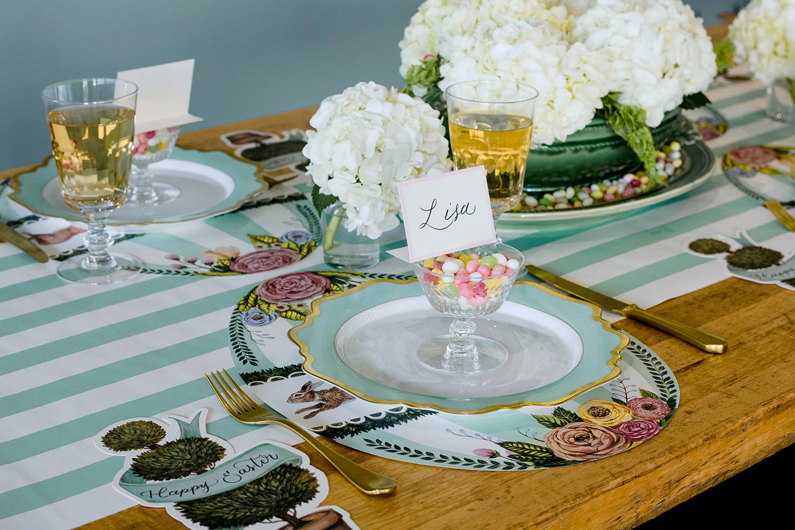 Paper Placemats for Dining Table - Disposable Round Paper Placemats for Easter Spring - Easter Egg with Bunny Rabbit 12 Sheets - American Made