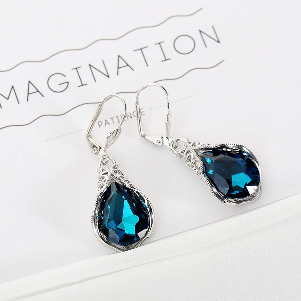 U-M Simple and Sophisticated DesignNatural Blue Crystal Stud Hoop Earring Wedding Engagement Earrings Jewelry Gift Exquisite Workmanship