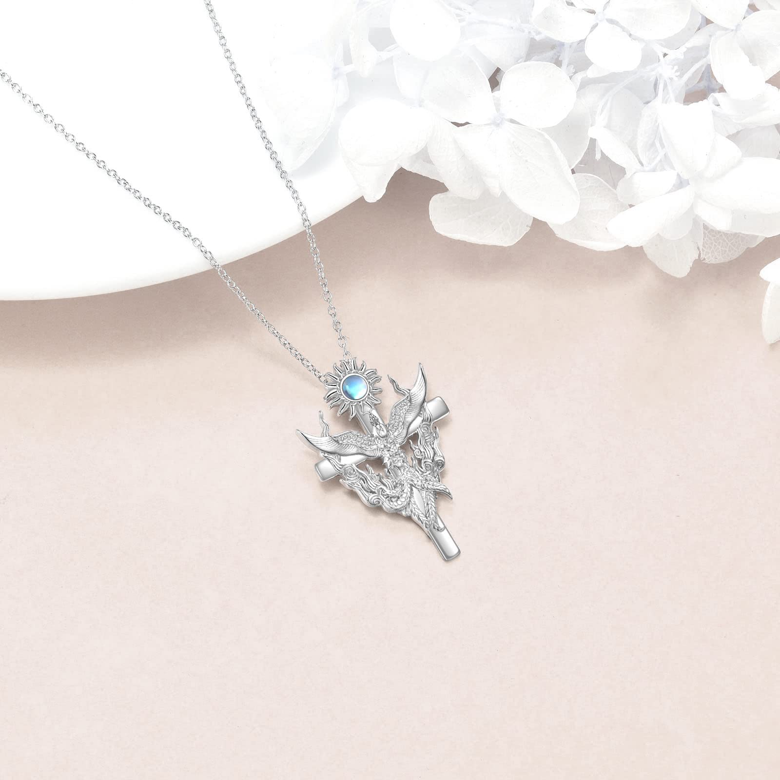 VADMANS Cross Phoenix Necklace Sun Pendant Sterling Silver Jewelry Gifts for Women