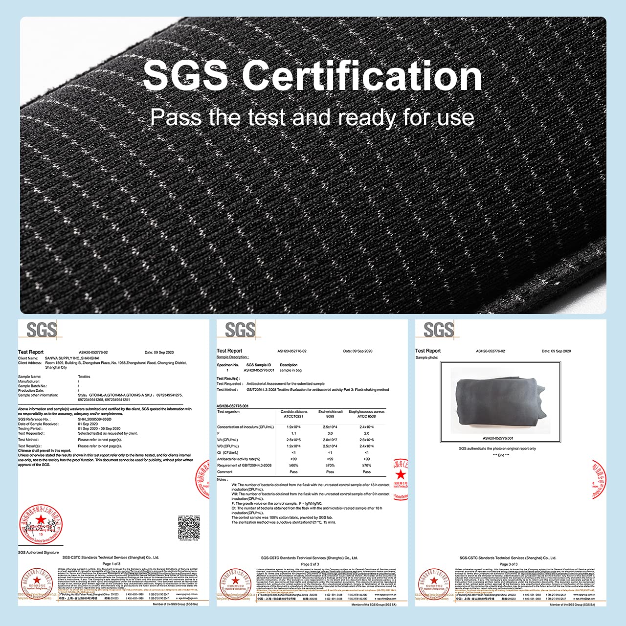 SANWA Wrist Rest for Keyboard & Mouse, Silver Ion, Fabric Material, Memory Foam, Non-Slip, Comfortable Gaming Wrist Pillow, Support for Office, Computer, Laptop, MacBook, 13×2.95×0.79 inch