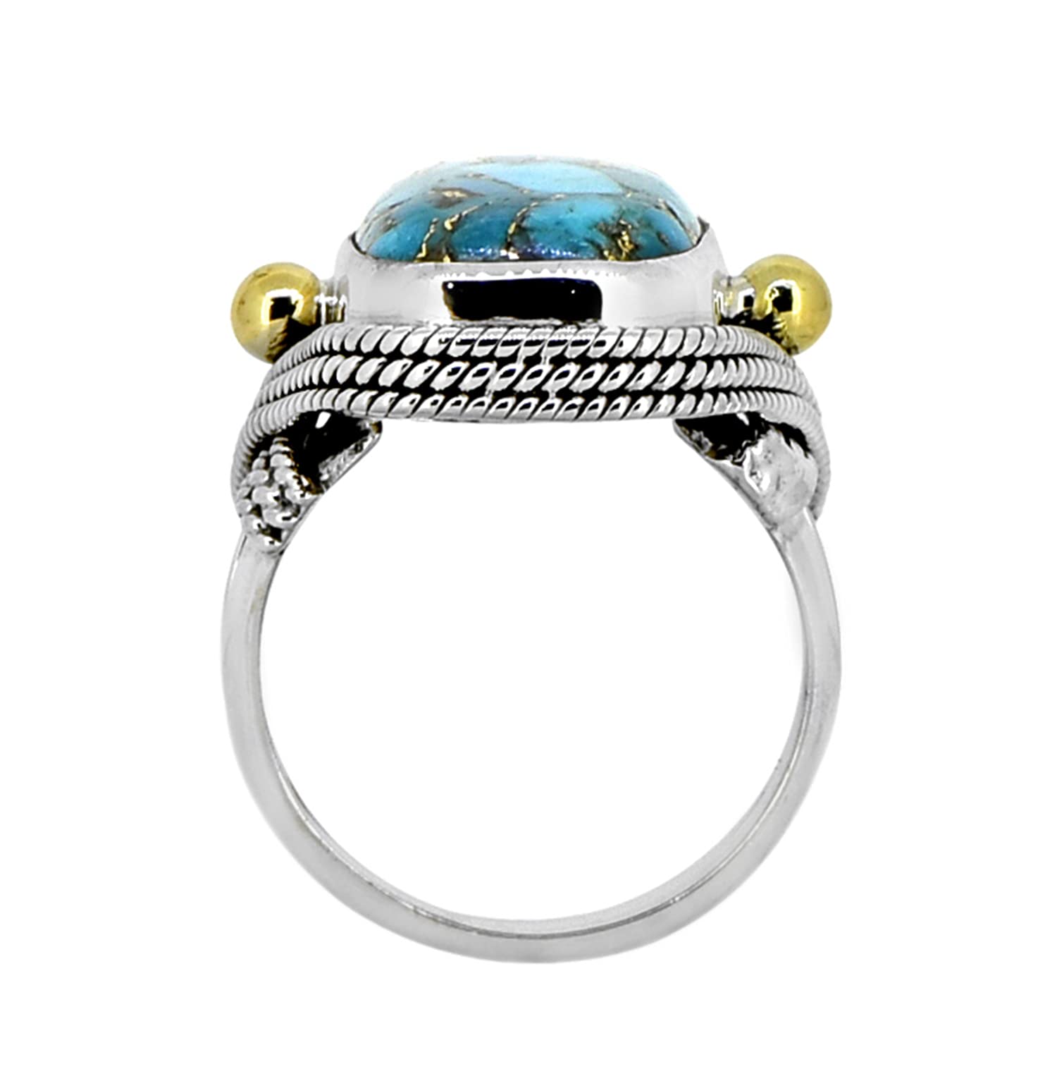 YoTreasure Blue Copper Turquoise Solid 925 Sterling Silver Brass Statement Ring Jewelry