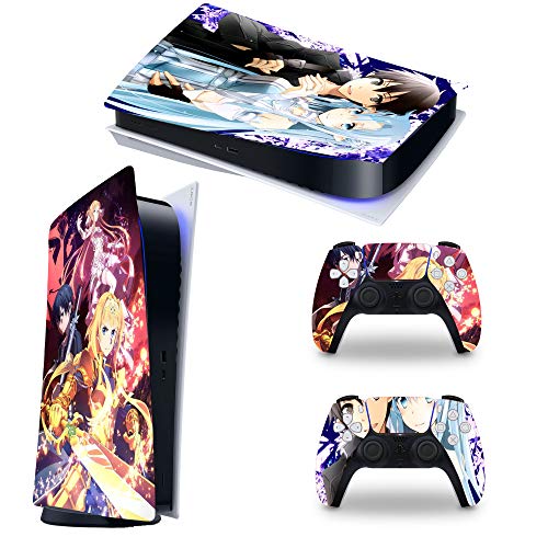 SAO Anime PS5 Digital Edition Whole Body Vinyl Skin Sticker Decal Cover for Playstation 5 Digital Edition System Console and Controllers